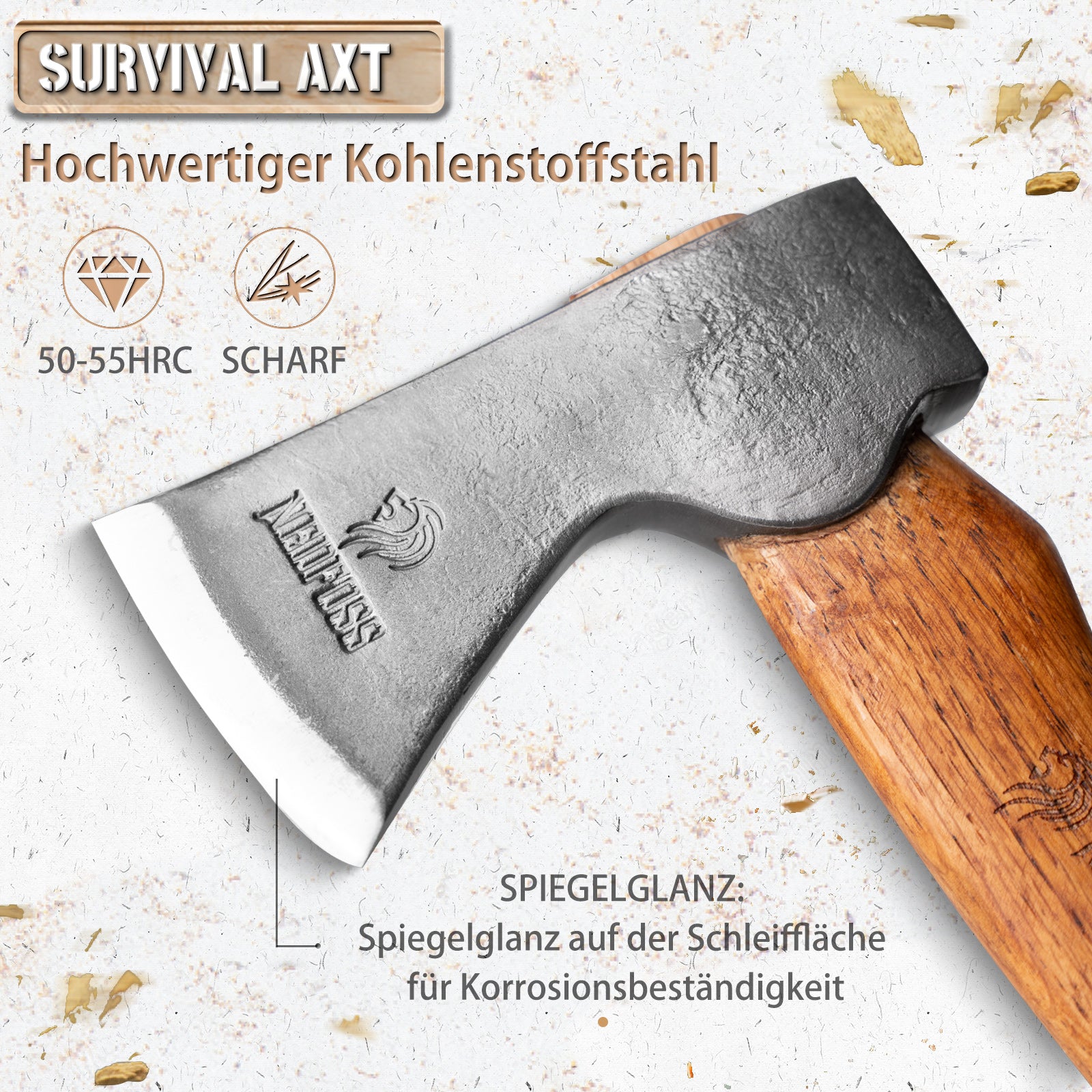 Nedfoss RF38 Axt, 38cm Camping Axt, Wikinger axt, Beil axt mit Holzgri ...