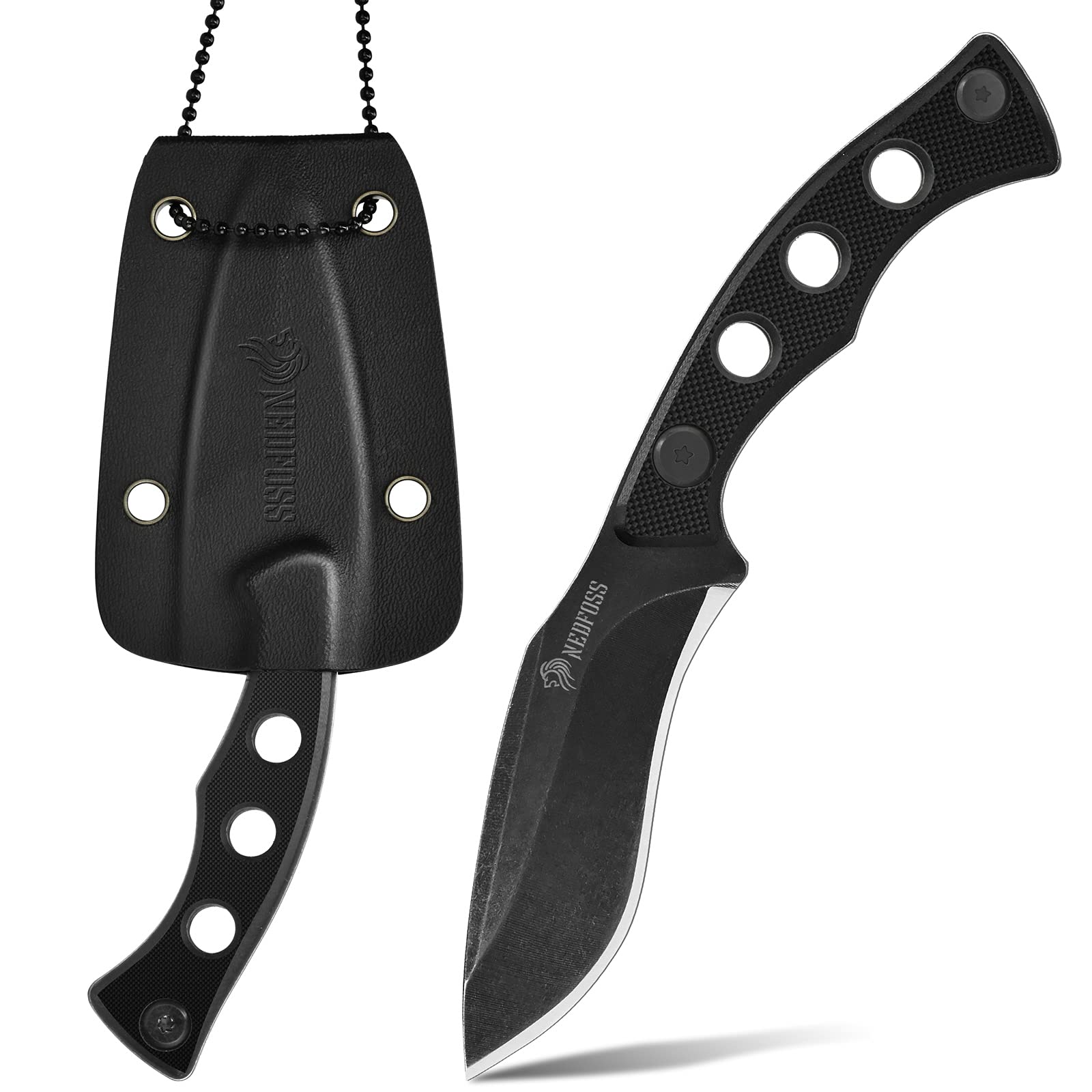 NedFoss SQUIRRE Neck Knife Messer mit Kette, Full Tang, Mini Outdoor M ...
